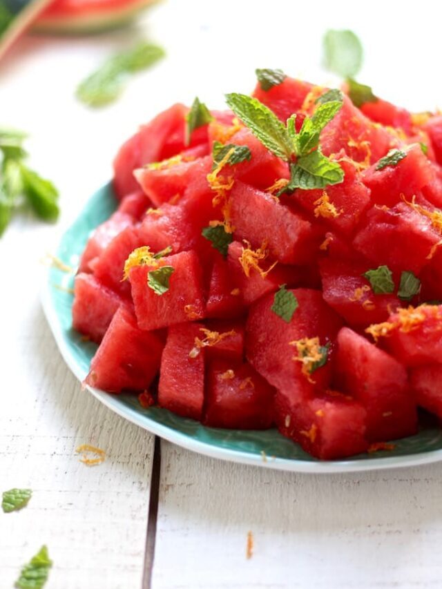 Citrus and mint Watermelon Salad - Bessie Bakes